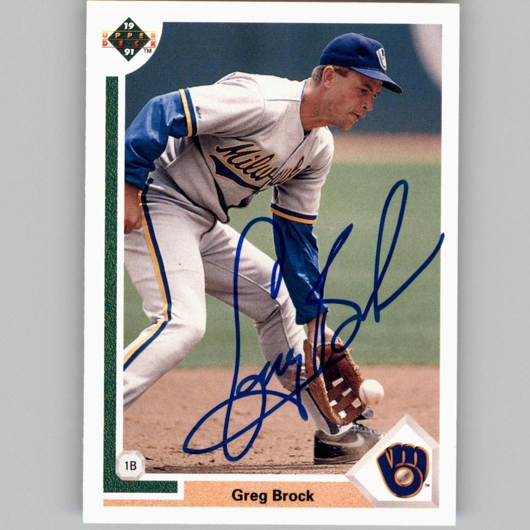 Greg Brock Signed Milwaukee Brewers 1991 Upper Deck Baseball Card #289