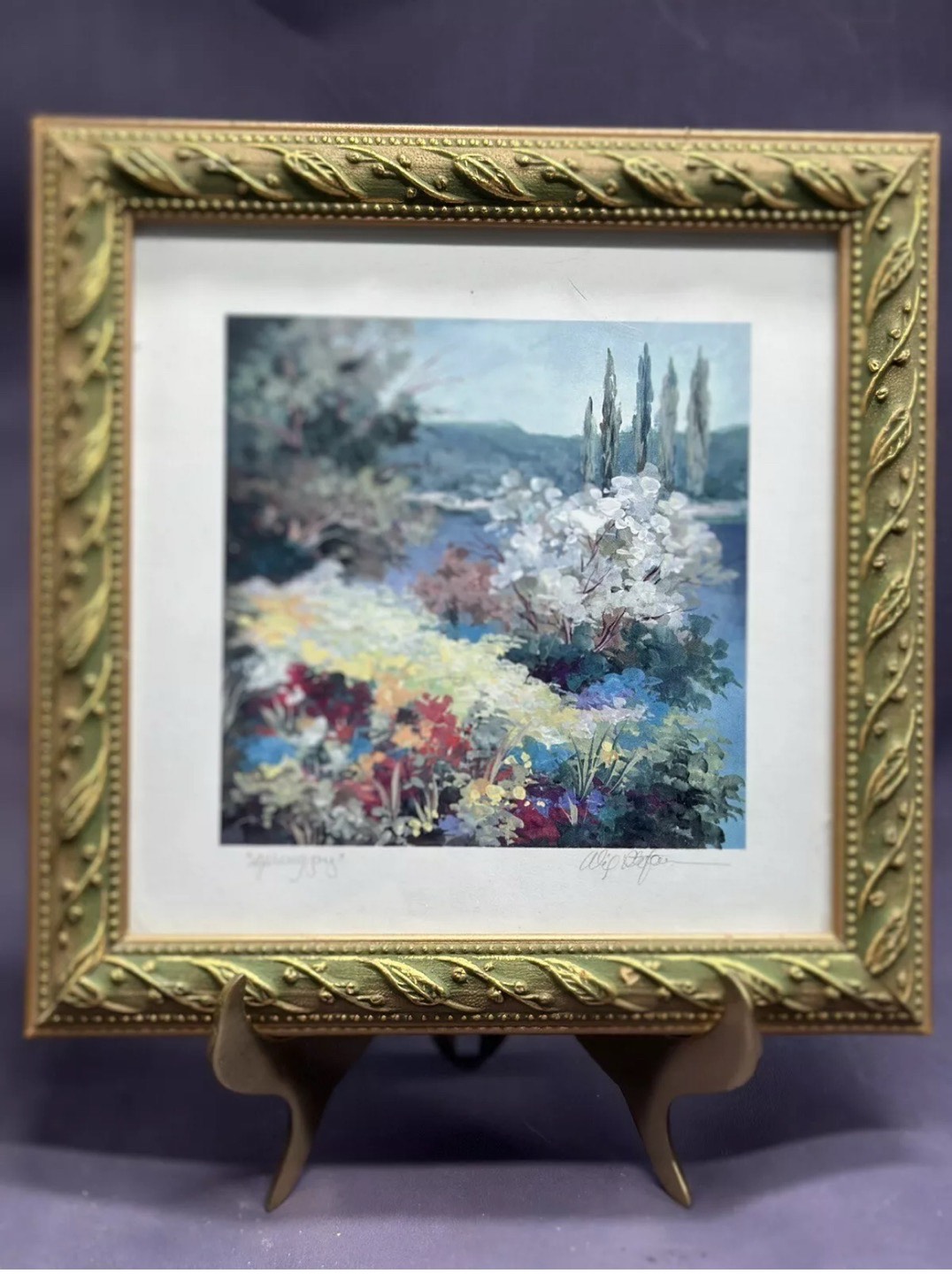 SALE Alix Stefan Mini Original Art Still Life Landscape Spring Joy Signed Lovely Gold Frame