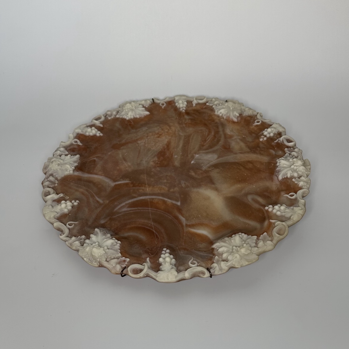 Vintage Incolay Stone Brown Marble Swirl Decorative Plate