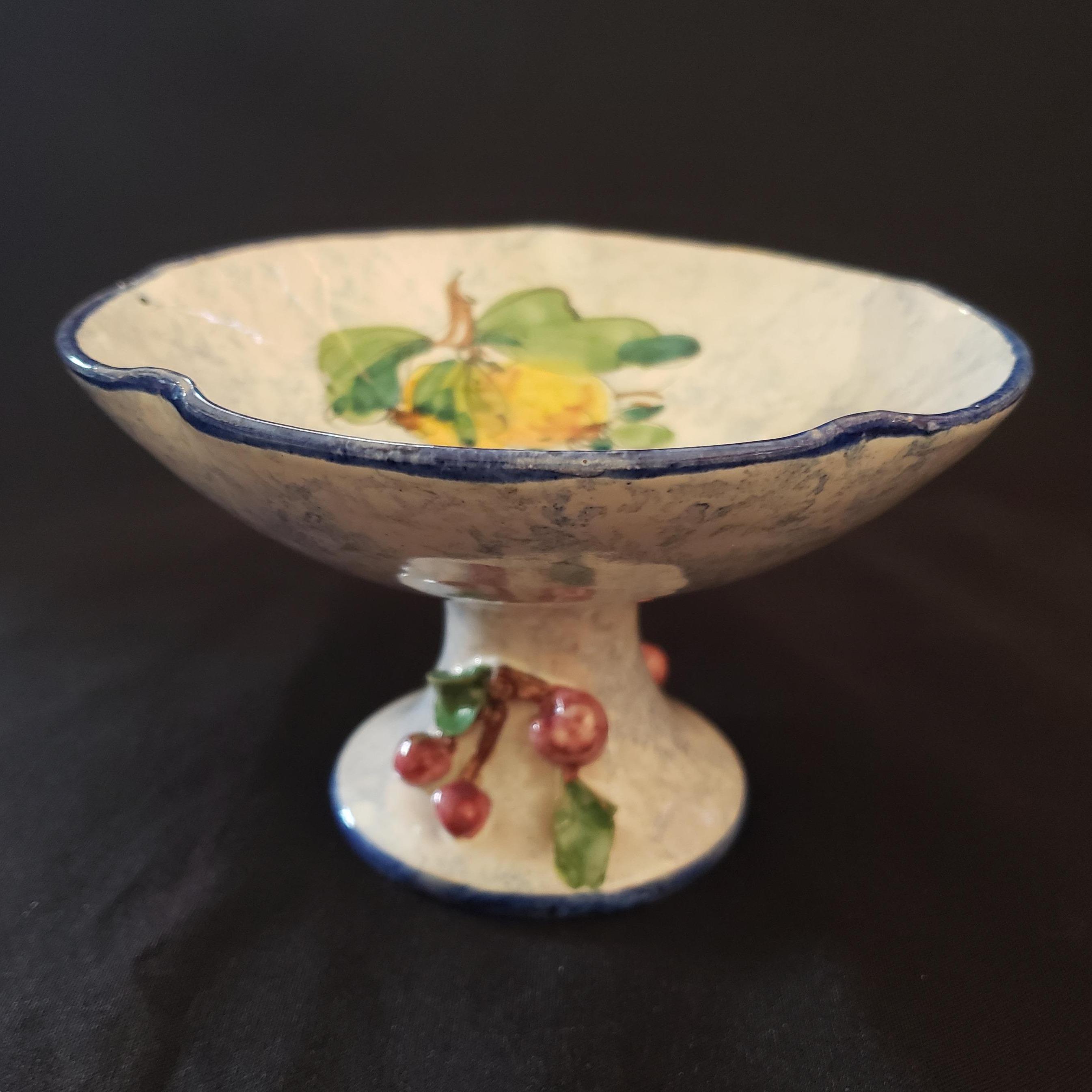 Italian Hand-painted Pedestal Ceramic Compote Bowl Signed 3½" Tall 5½ ...