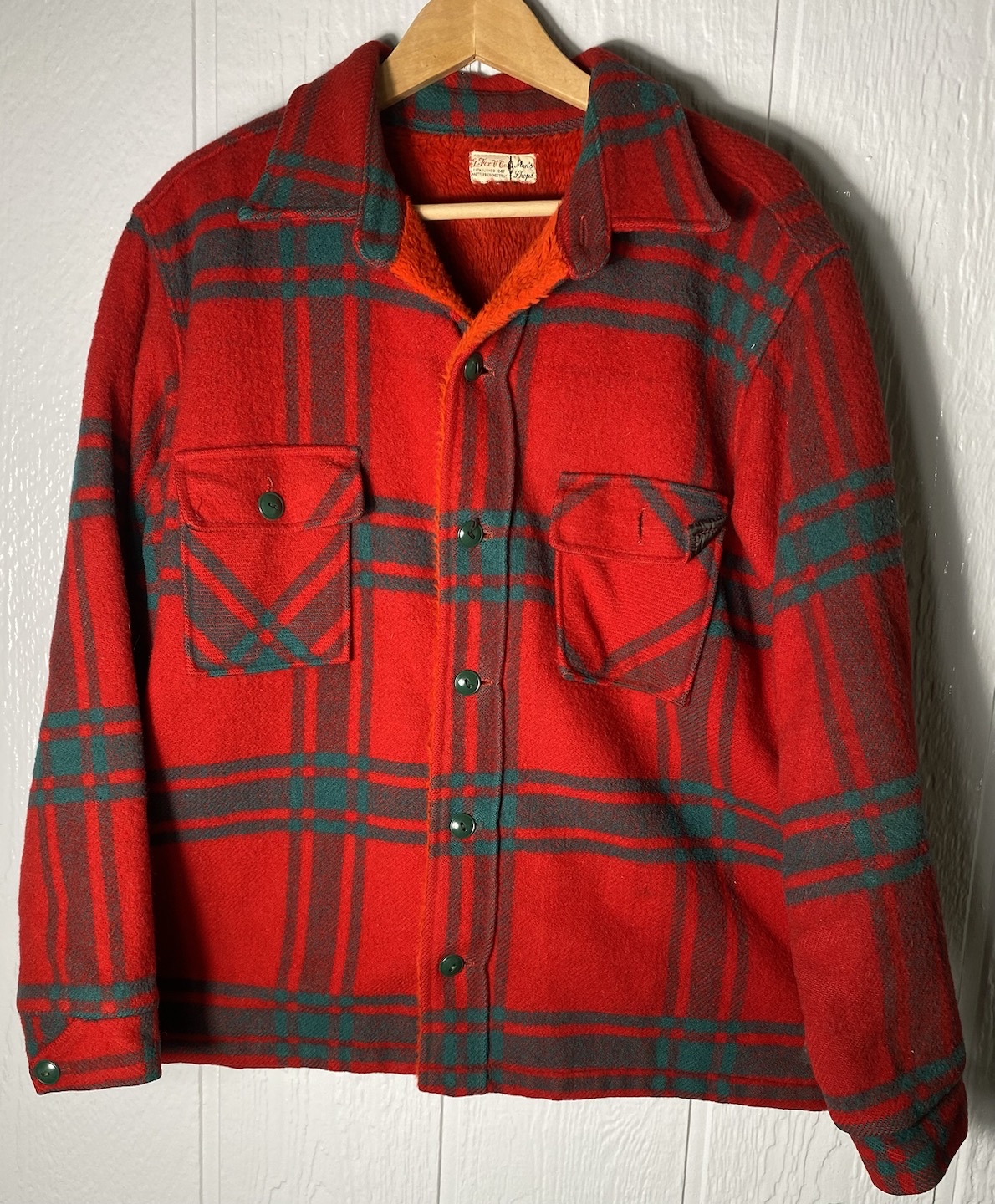Vintage G Fox & Co. Plaid Field Jacket Fleece Lined- Red/ Green (XL?)