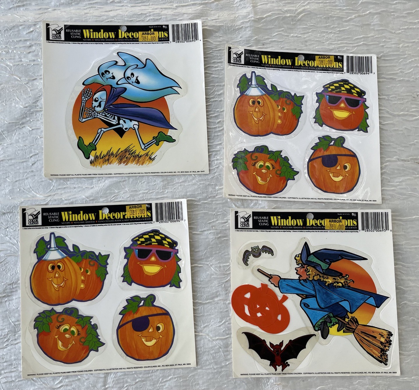 Vintage 90s Halloween Color Clings Window Decorations Witch Pumpkin 4 ...