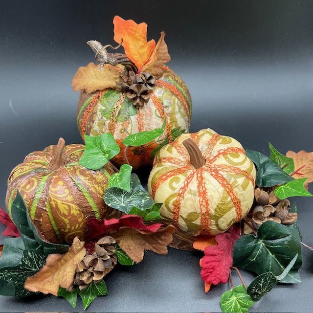 Upcycled Handmade Fall Pumpkins Holiday Decor Set of 3