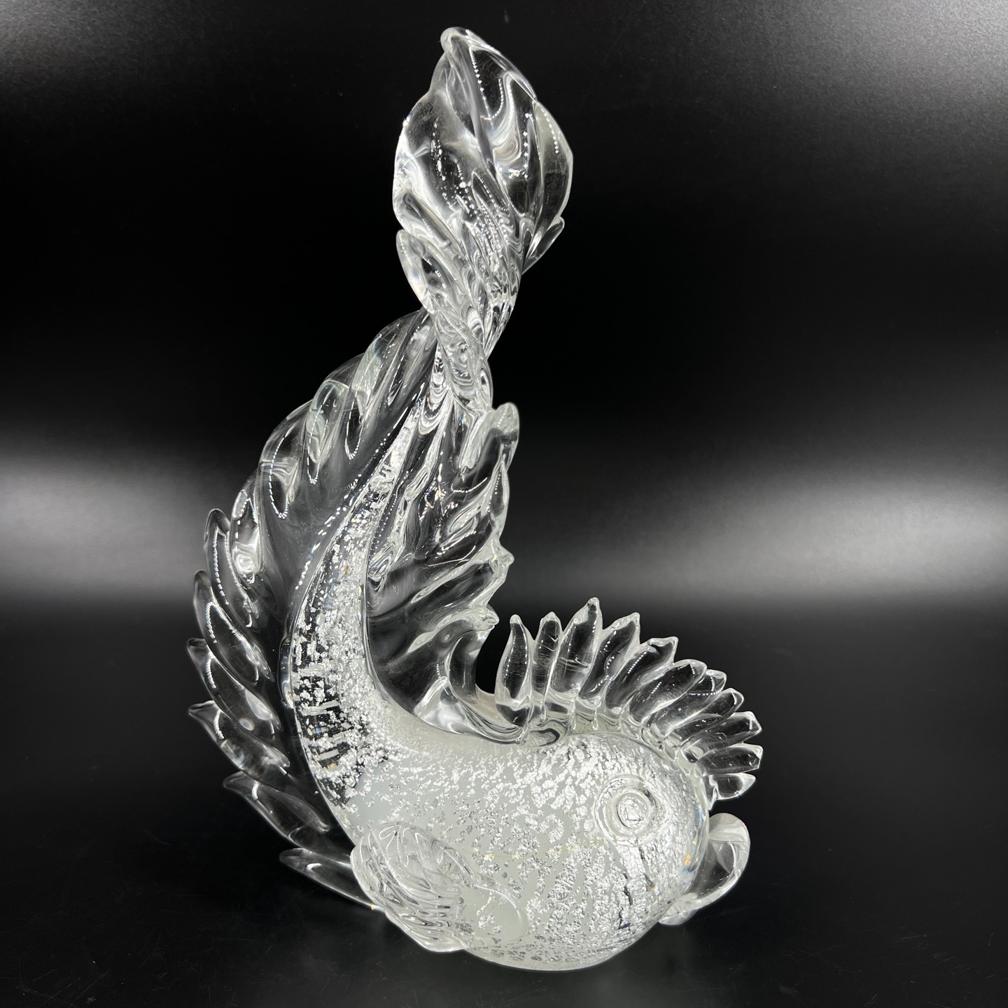 Silver Flake Clear Murano Art Glass Fish Figurine