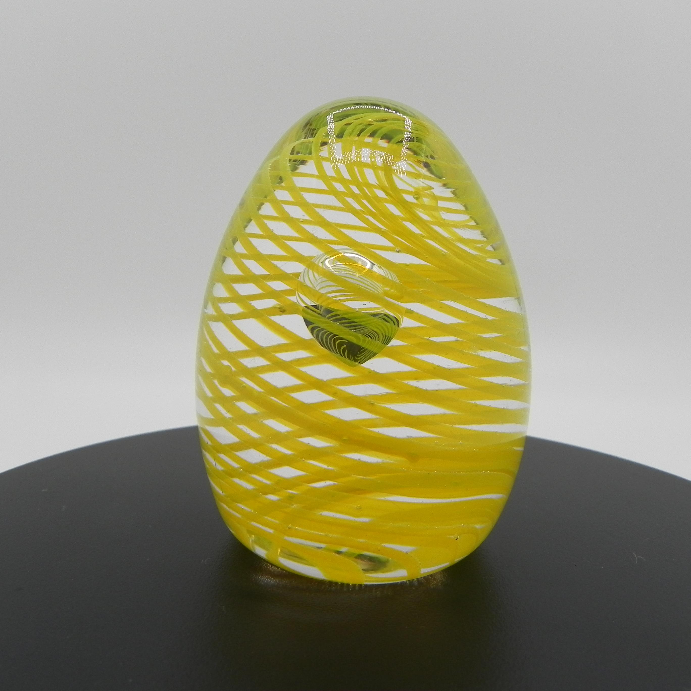 Dynasty Gallery Paperweight Egg Shaped Art Glass Yellow Ribbon Swirl ...
