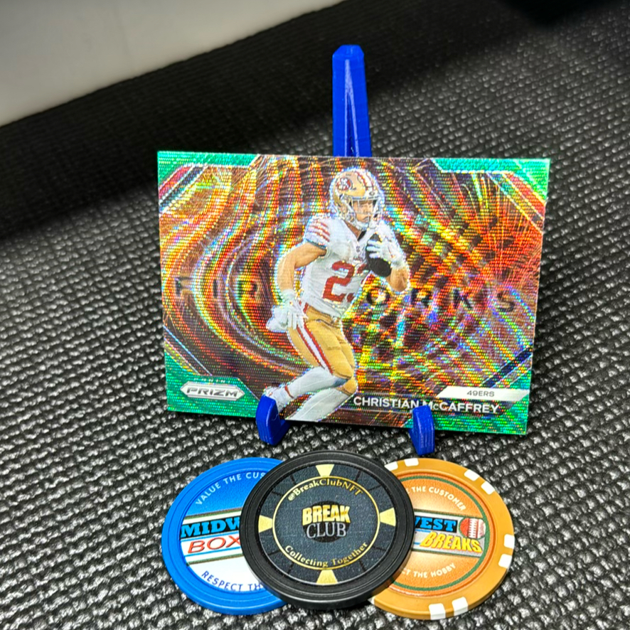 2023 Christian McCaffrey Fireworks Green Wave Prizm San Francisco 49ers