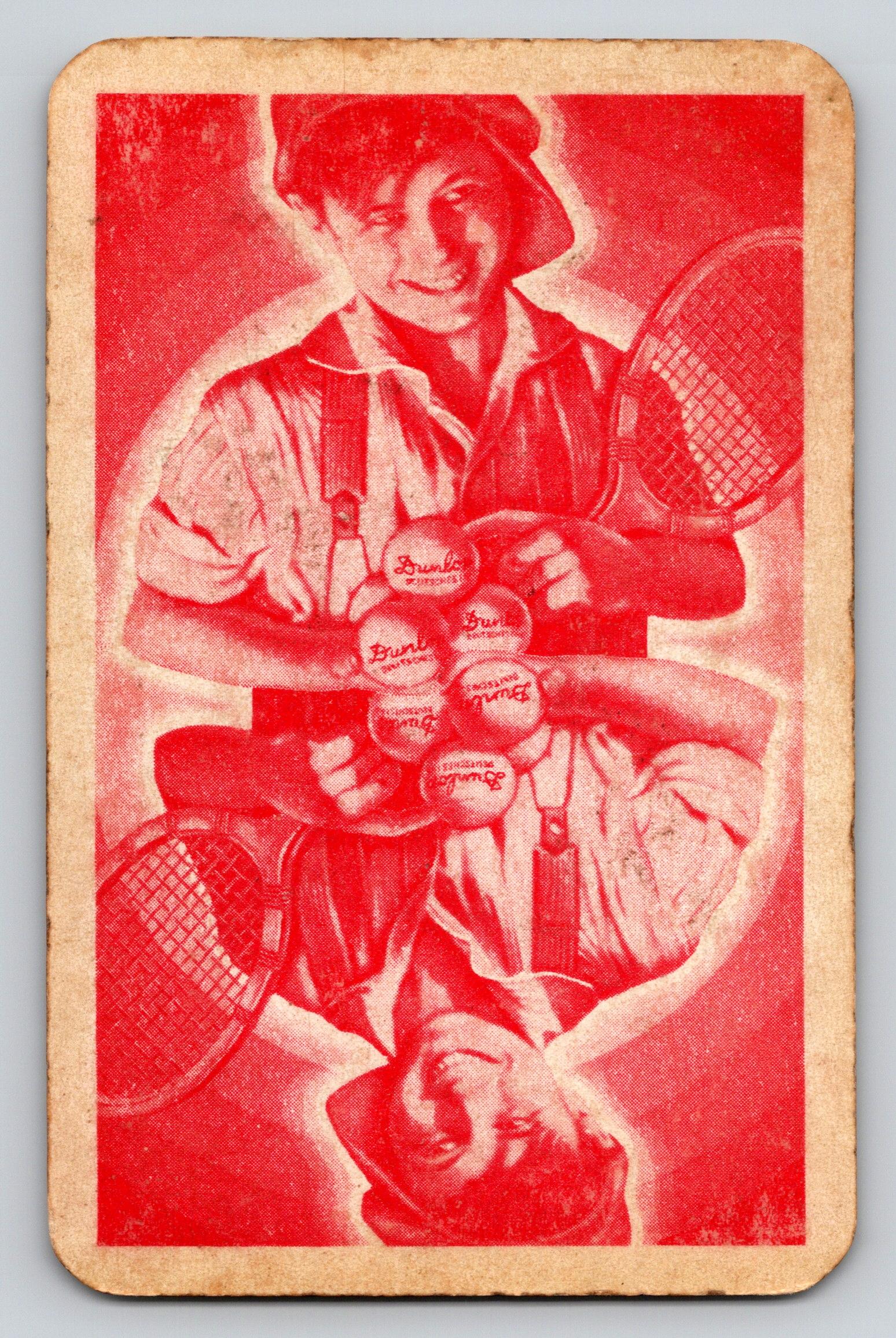 Trade Card Red Dunlop Tennis Ball Advertising Swap Card Five of Hearts ...