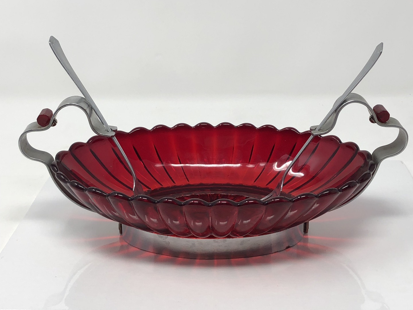 Imperial Glass Ruby Red Amberina Pillar Flute Oval Relish Dish with ...