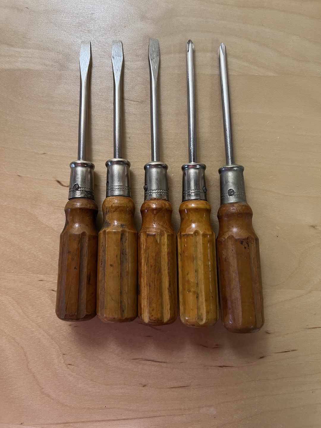 Vintage Wooden Handle Screwdriver Lot