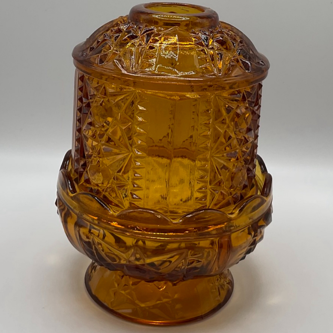 Vintage Amber Indiana Glass Fairy Lamp Stars and Bars