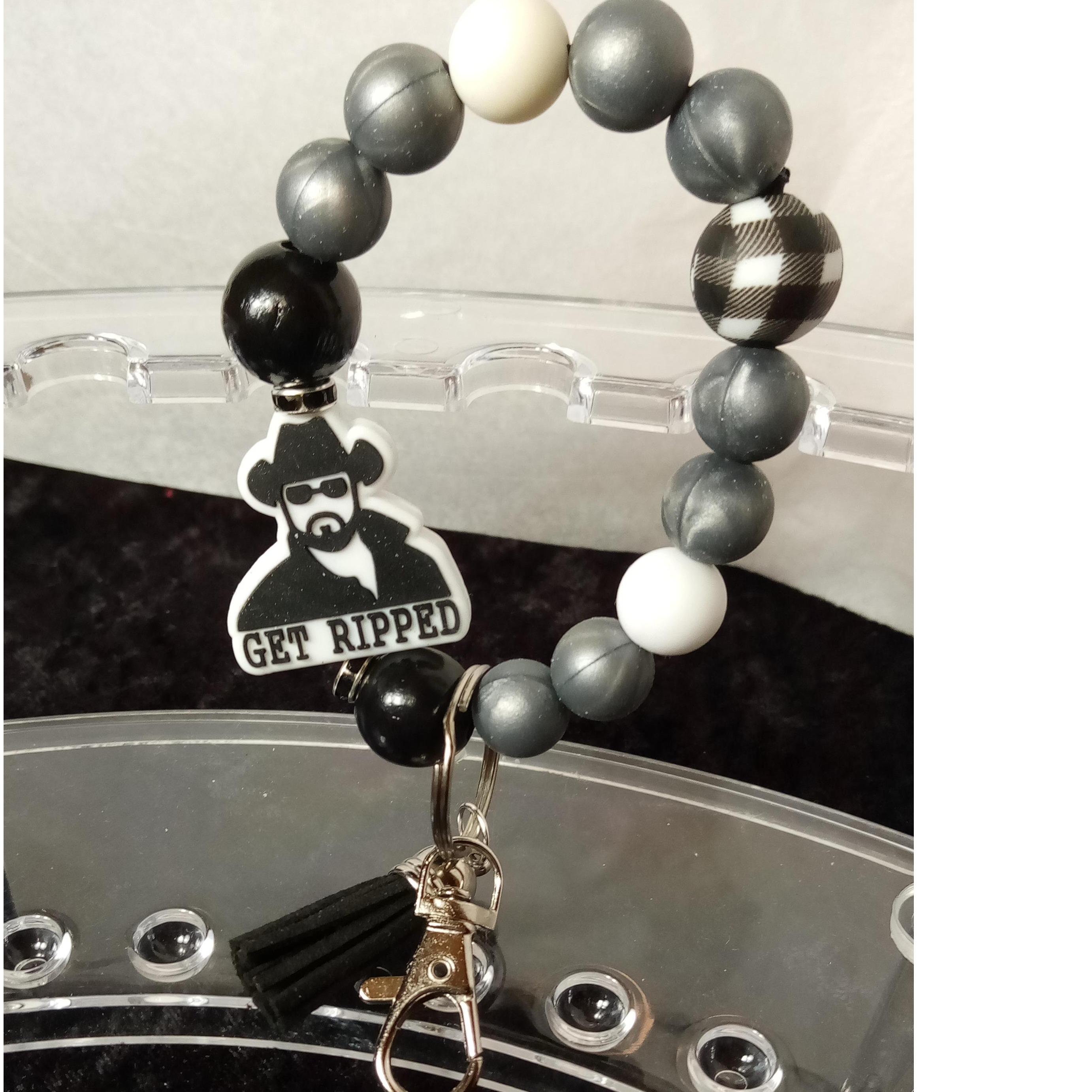 Handmade 'Get Ripped' Beaded Keychain stretch Wristlet