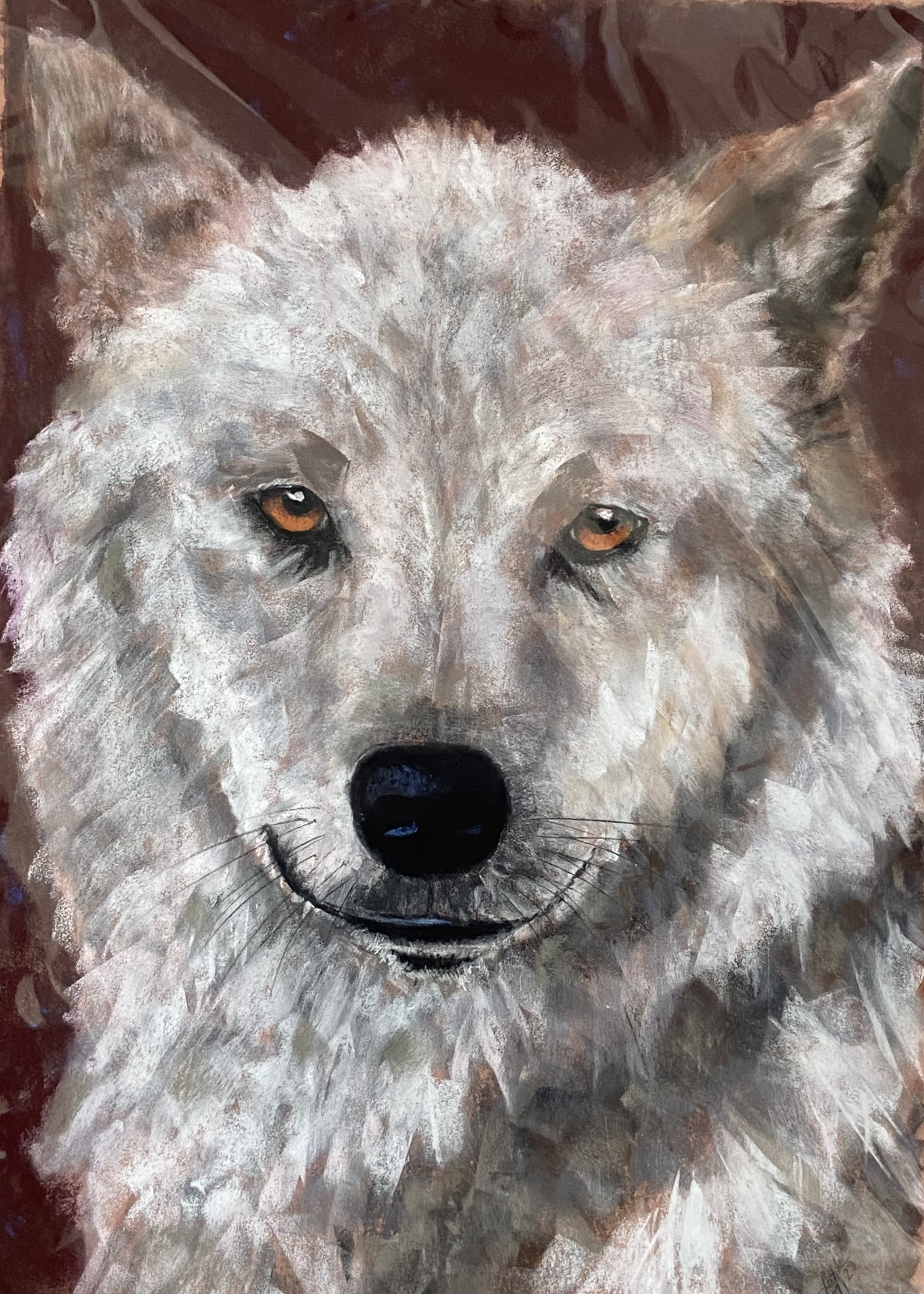 Original Pastel Painting "Wolf" Signed By Artist: Letitia Collins