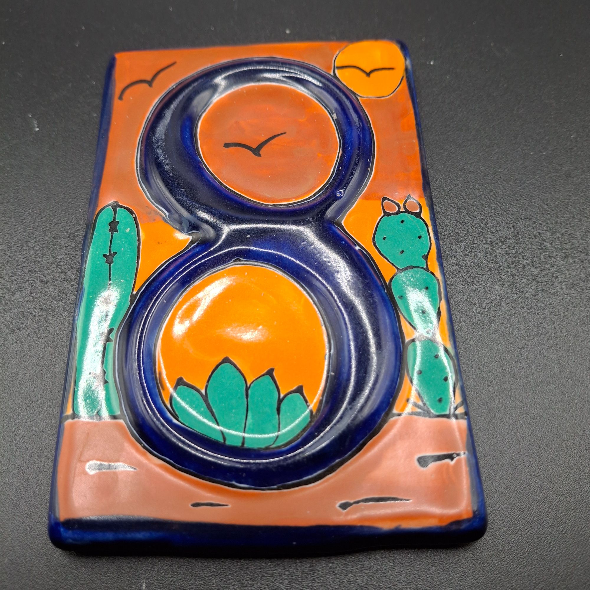 Hand-Painted Talavera Ceramic House Number Tile 8 With Cactus Sunset Design