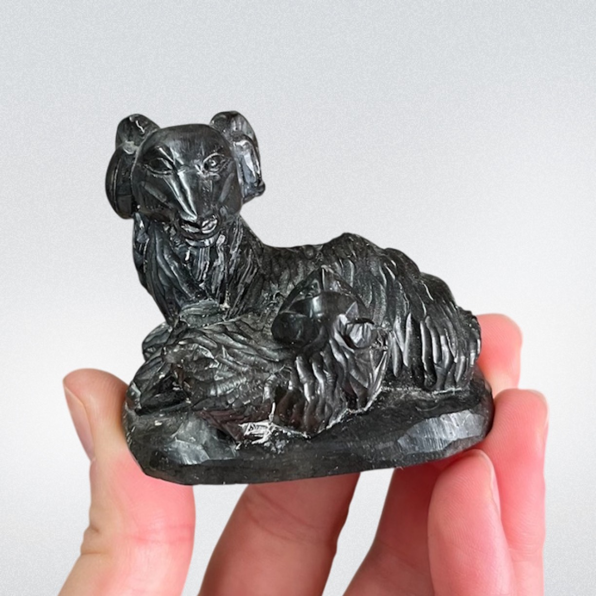 Carved Stone Ram Figurine, Carved Black Stone Ram And Baby Figurine ...
