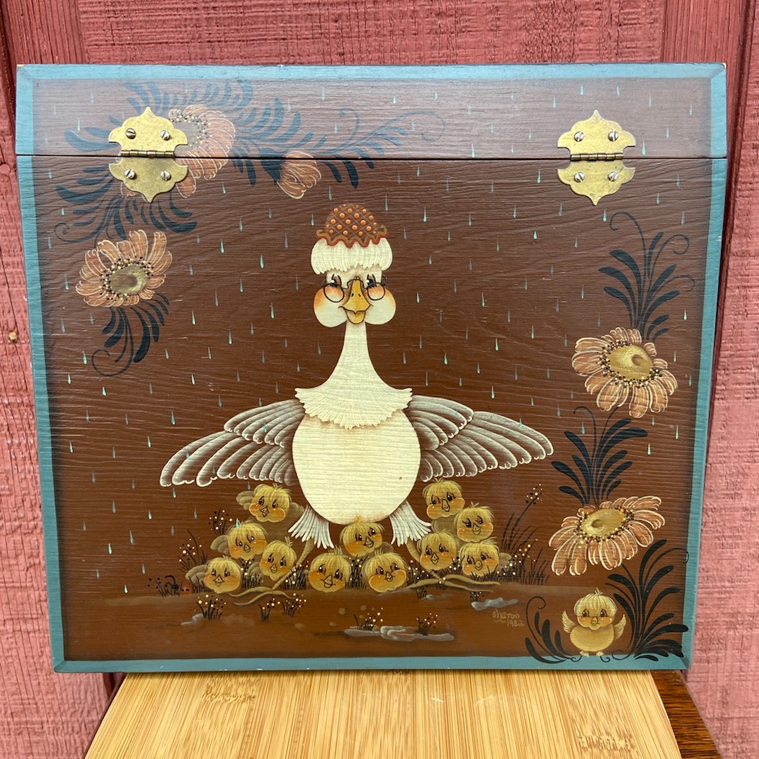 Hand-painted, Fabric-lined Storage Box. Mama Duck & Her 12 Ducklings In ...