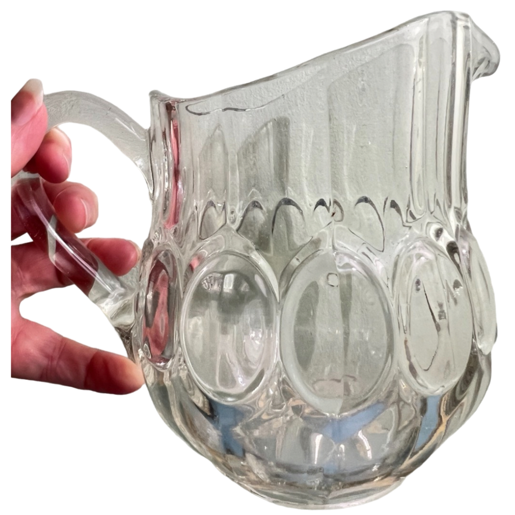 Vintage Clear Glass Milk Pitcher. Heavy! 6” tall x 4” across x 6-1/2 ...