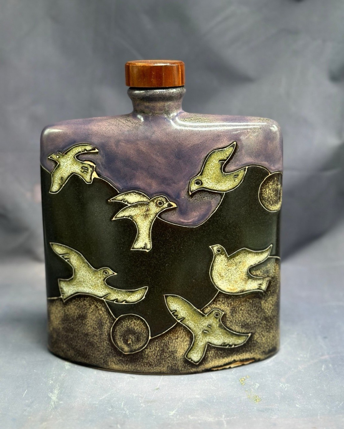 Mara Pottery Doves Bird Decanter Vase Birds Heavy Stoneware Peace Dove