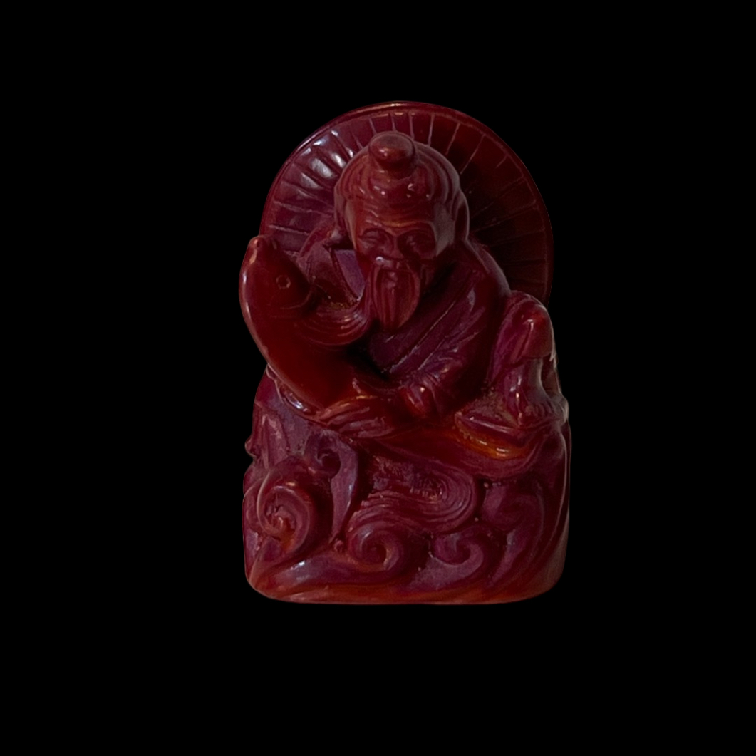 Vintage 1980s Grand Duke Jiang Ziya Catching Fish 1.8" Mini Figurine