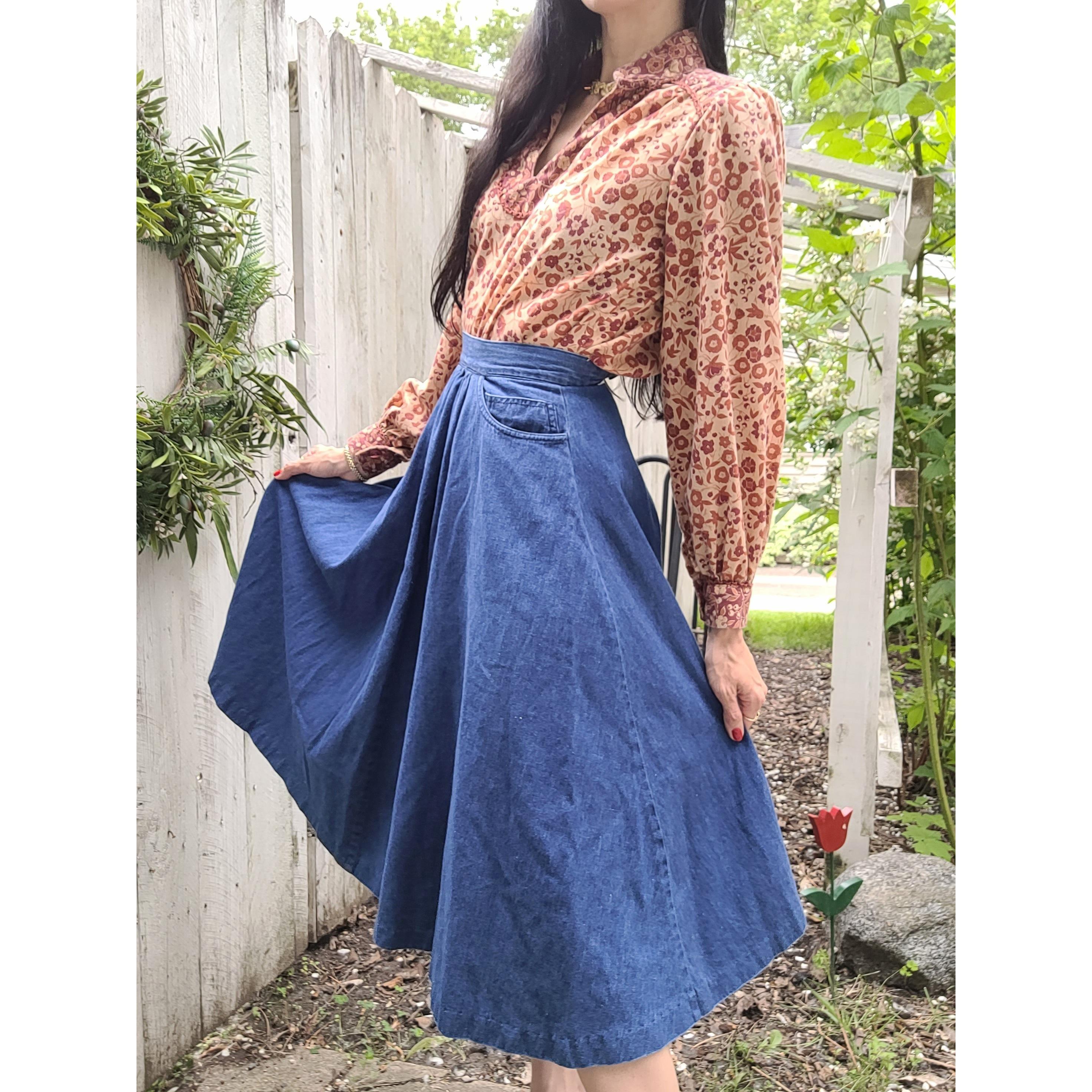 Vintage 80s Calvin Klein High Waist Pleated Boho Midi Denim Jean Skirt ...