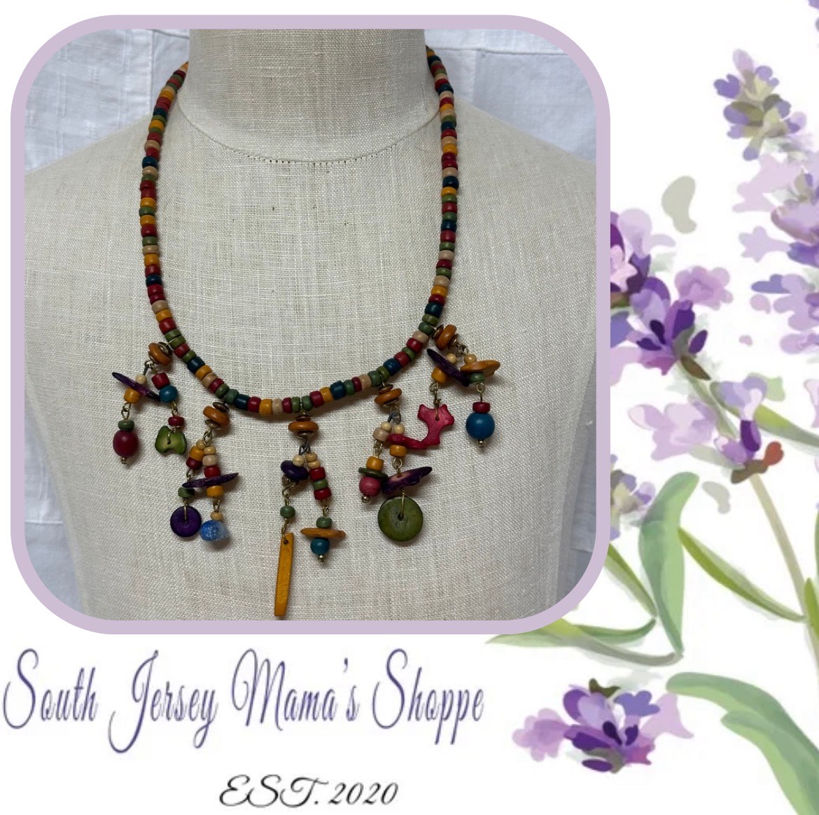 Handmade Brightly Colored Wooden Beaded Necklace And Barrette Set