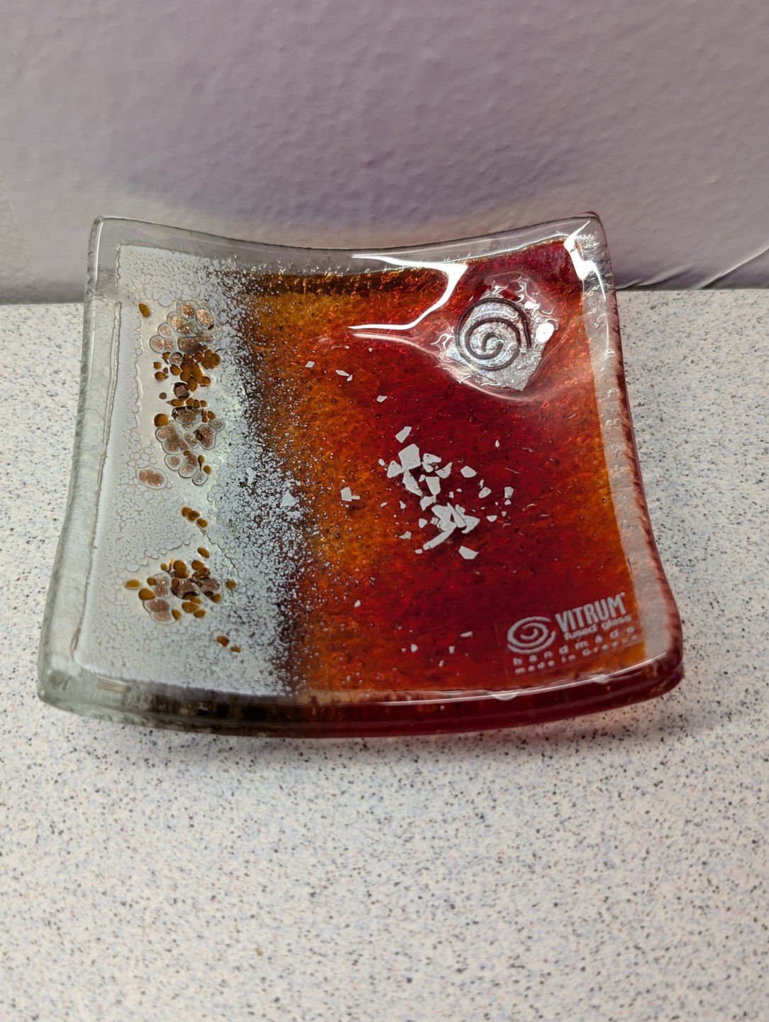 Vintage Greek Mixaha Fused Art Glass Trinket Dish