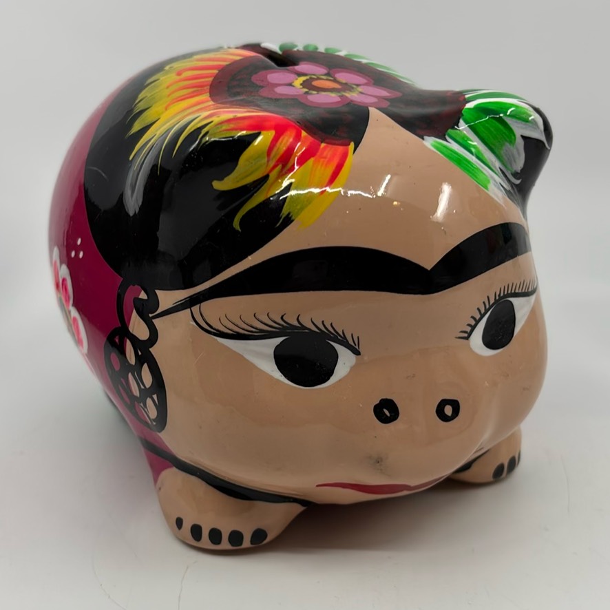 Frida Kahlo Folk Art Talavera Pottery Piggy Bank Glows 6L 4.5H