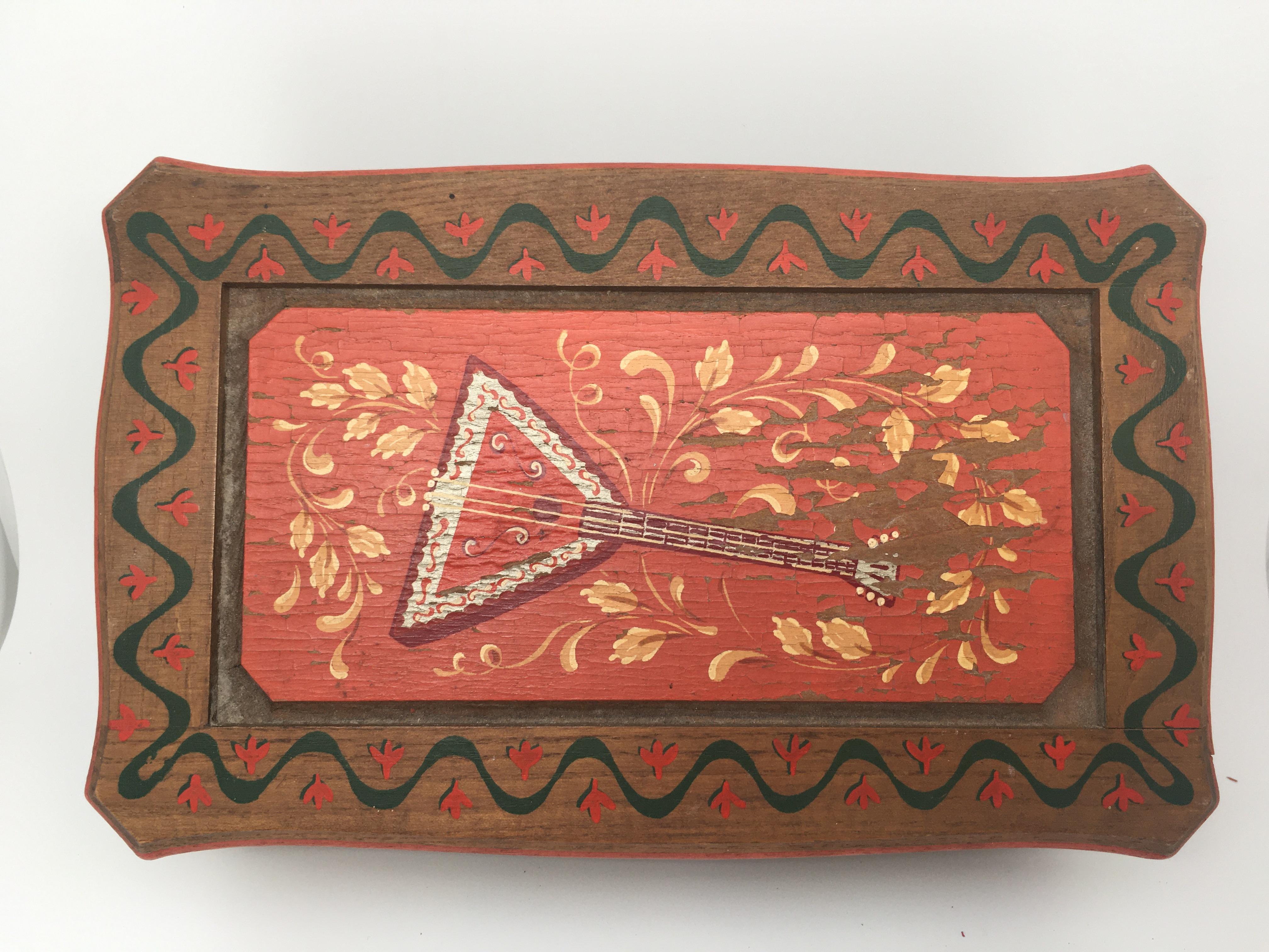 Vintage Reuge Swiss Hand Painted Wooden Mandolin Music Box Works