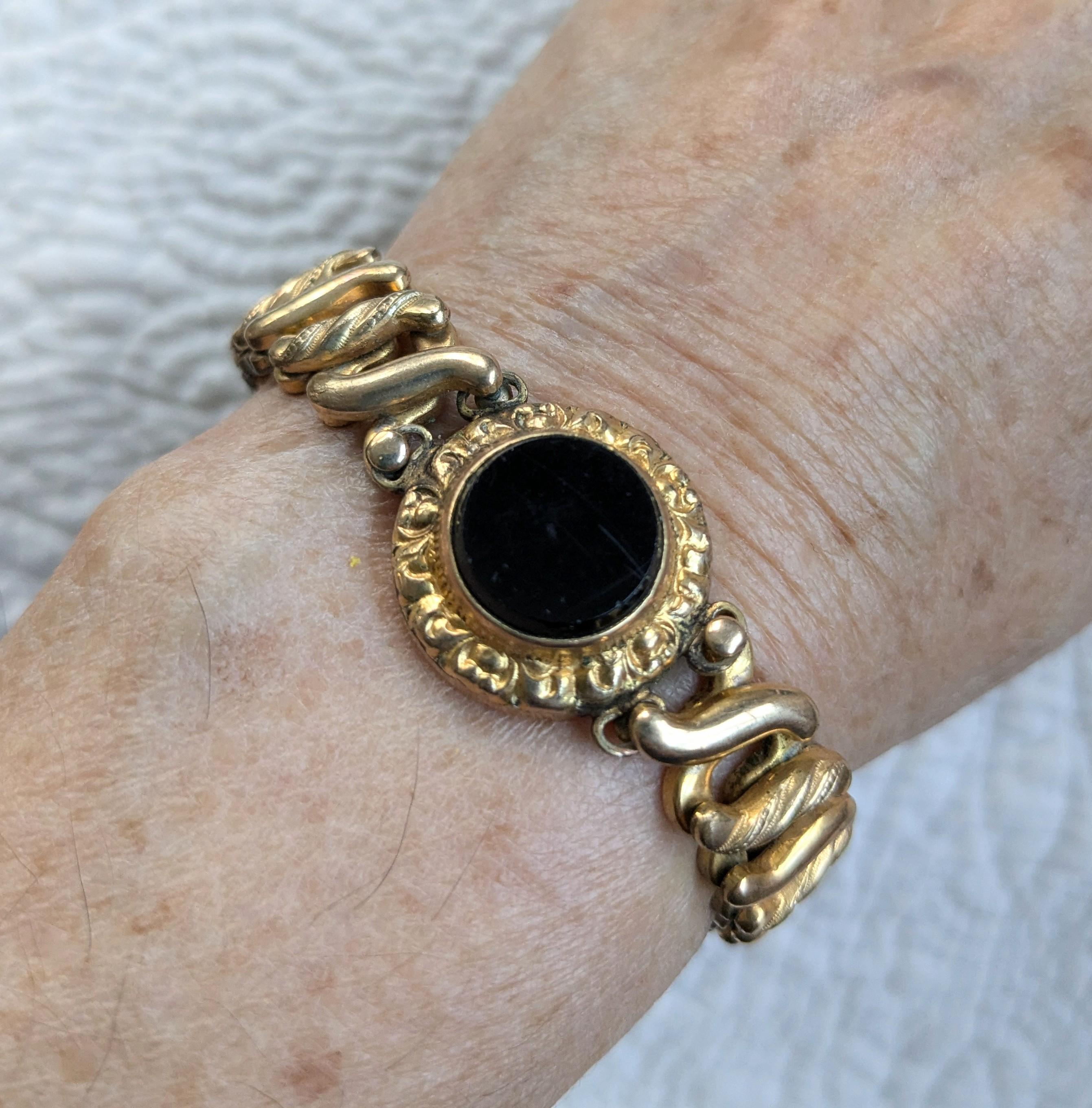 Antique Gold Filled Expansion Bracelet with Black Onyx Cabachon