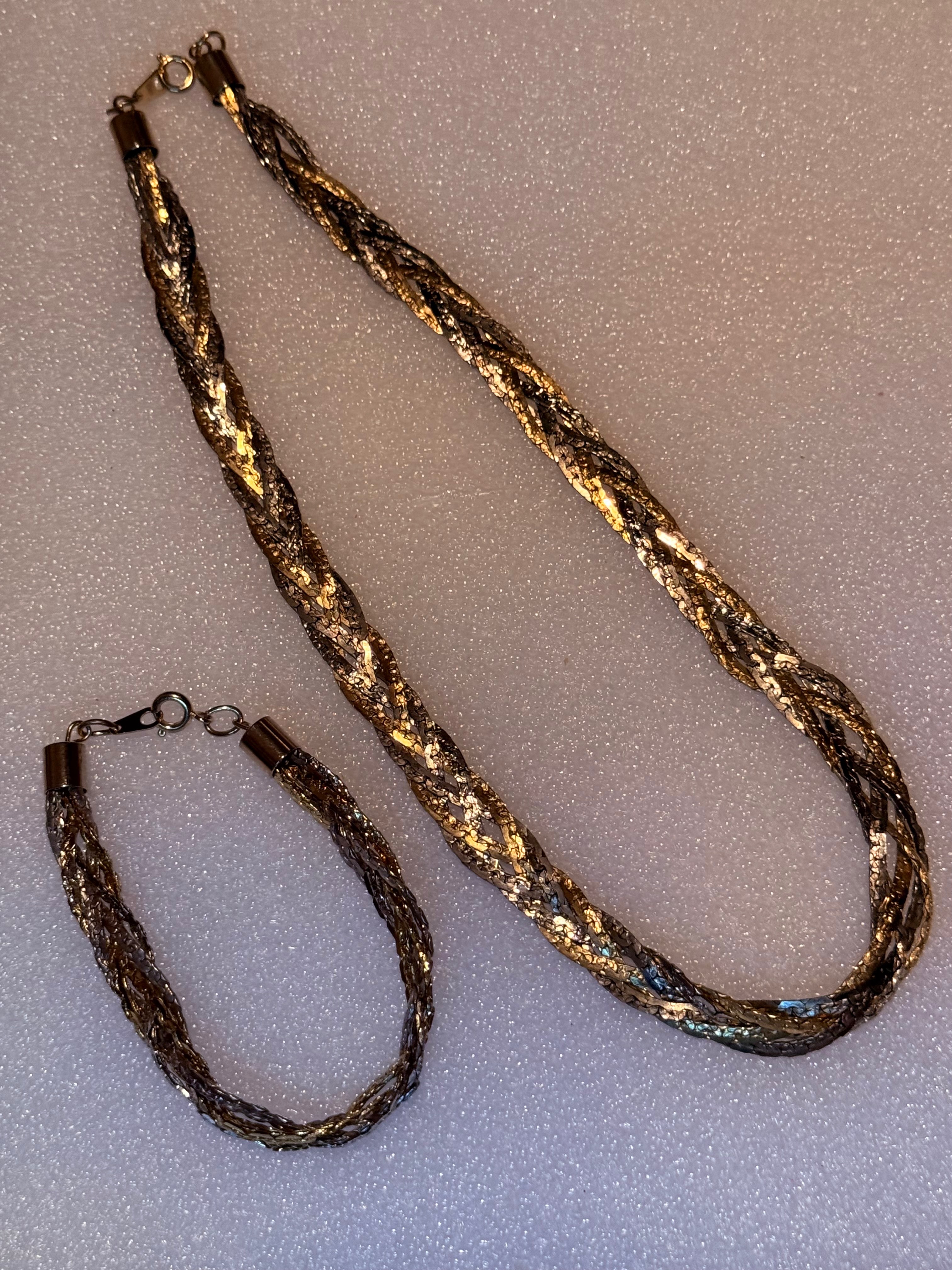 Vintage Tri Color Braided Necklace 18” And Bracelet 7.5” Set Marked Korea