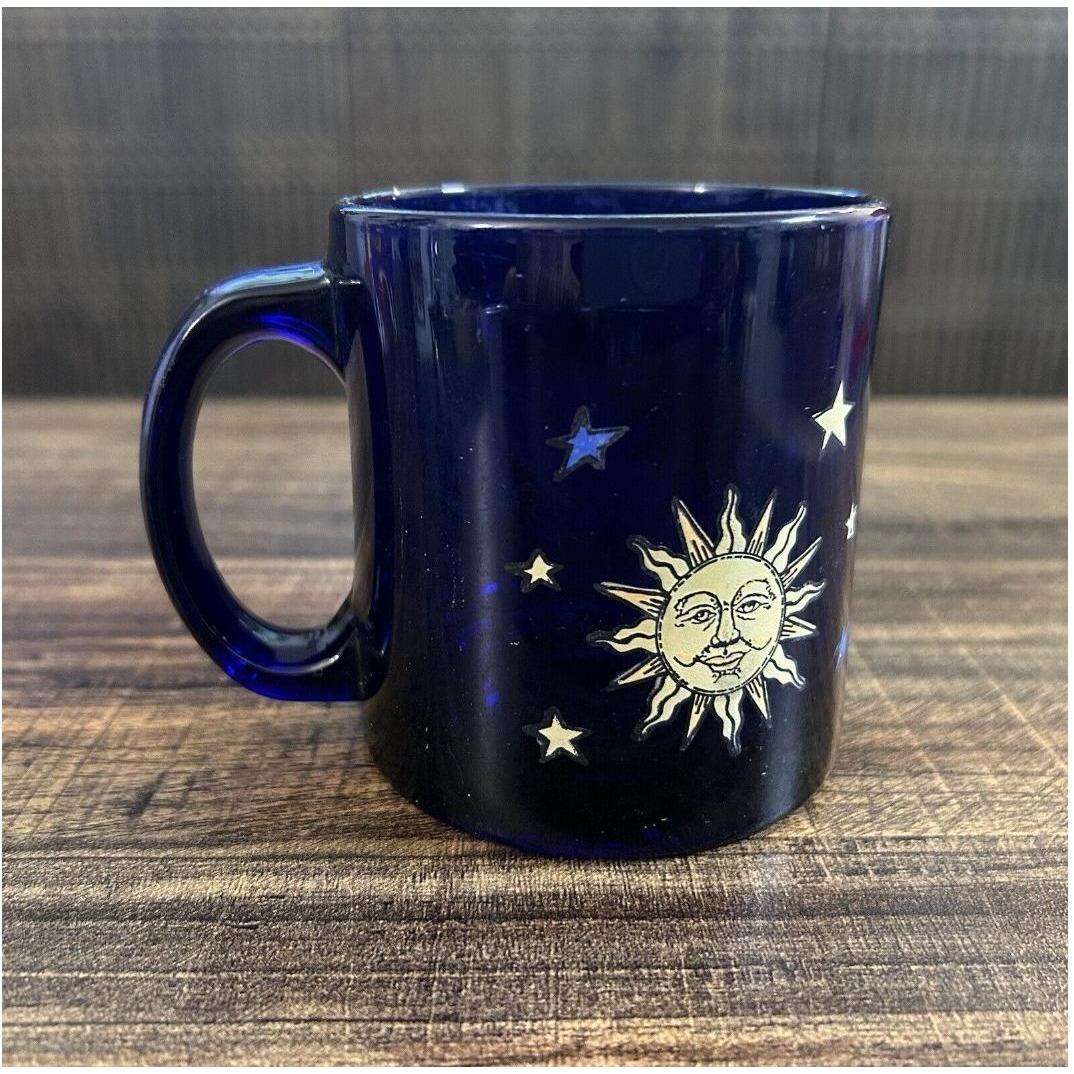 Vintage Libbey Cobalt Blue Celestial Glass Coffee Mug