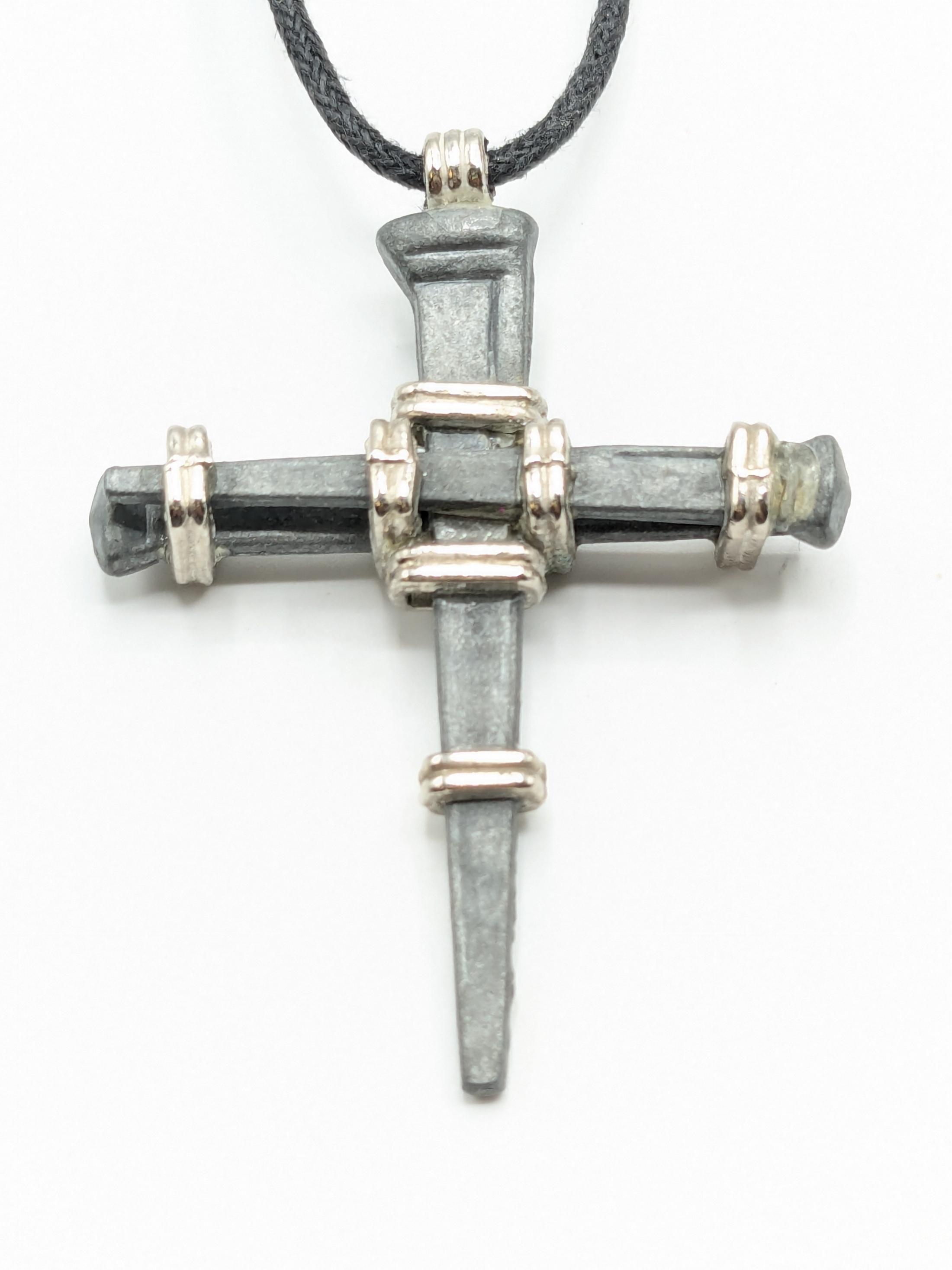 Rustic Nail Cross Pendant Adjustable Cord Necklace
