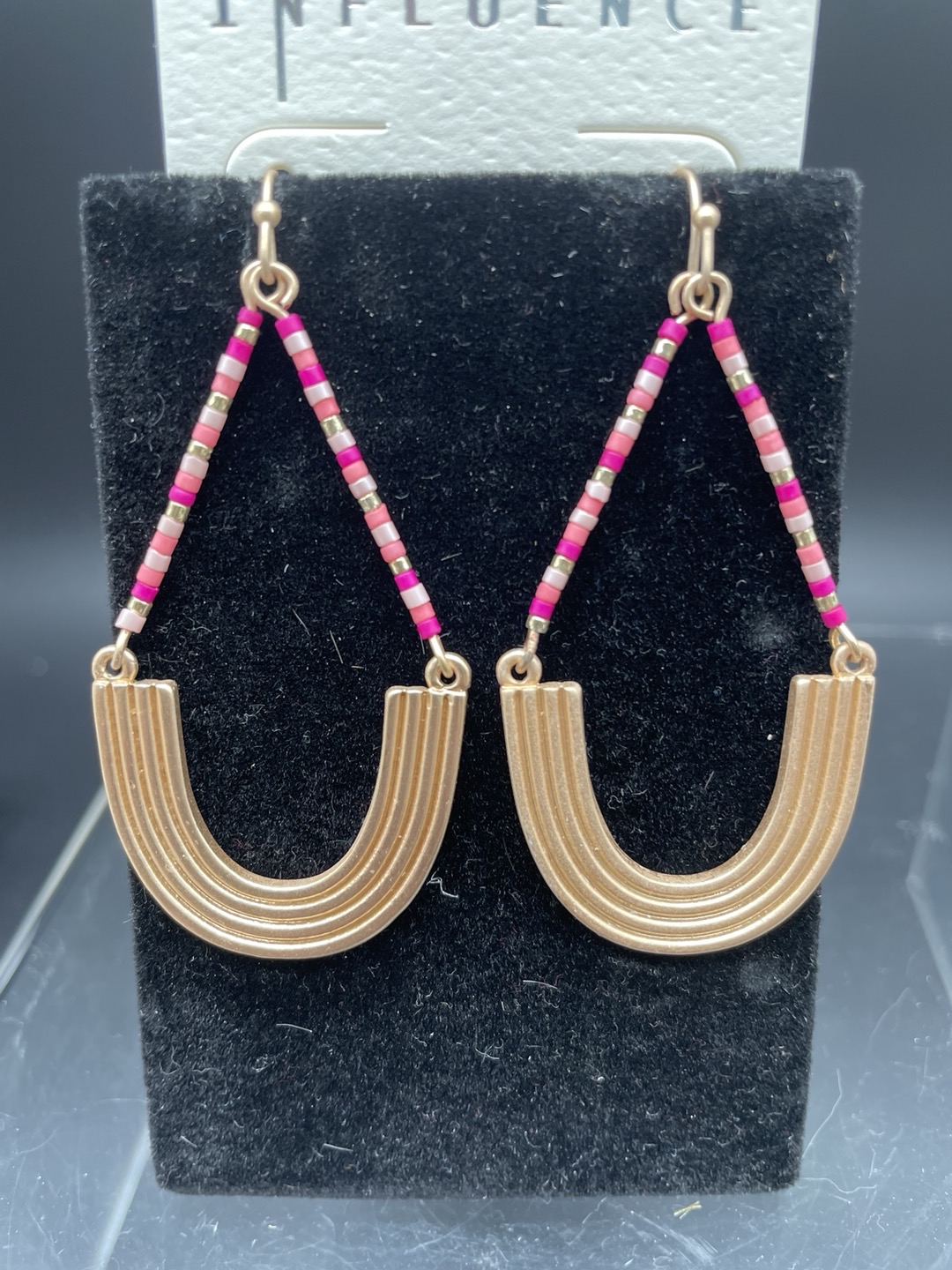 Goldstone With Pink Glass Beaded Earrings
