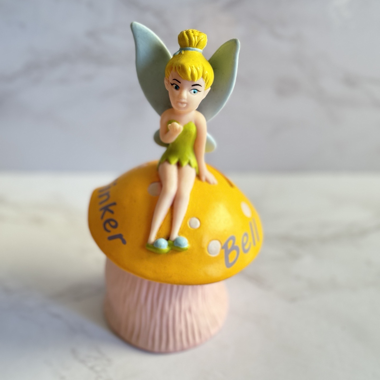Vintage 1990s Vinyl/PVC Tinker Bell Sitting on Mushroom Bank