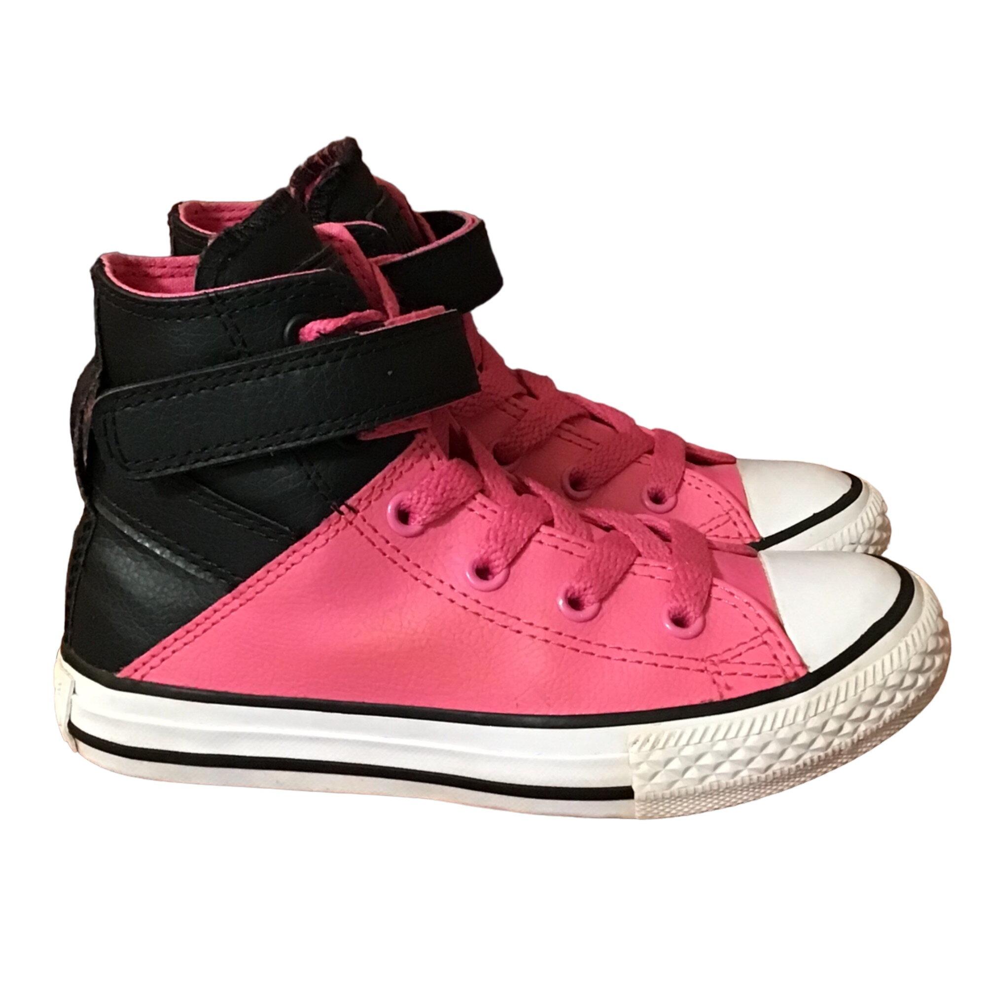 Converse CTAS Brea Youth Girls Size 12 Hi Top Pink Black Leather ...