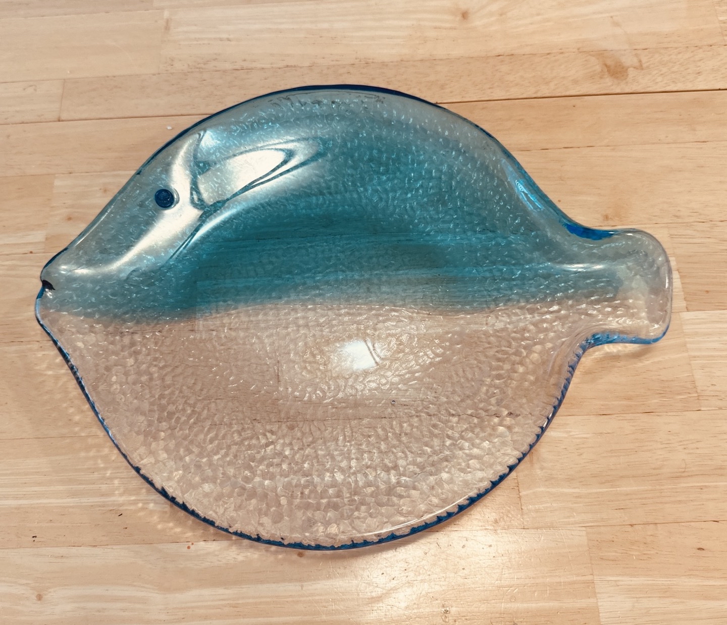 Art Glass Fish Platter Clear/Blue Bubble Texture 13x10 Ocean Dining ...
