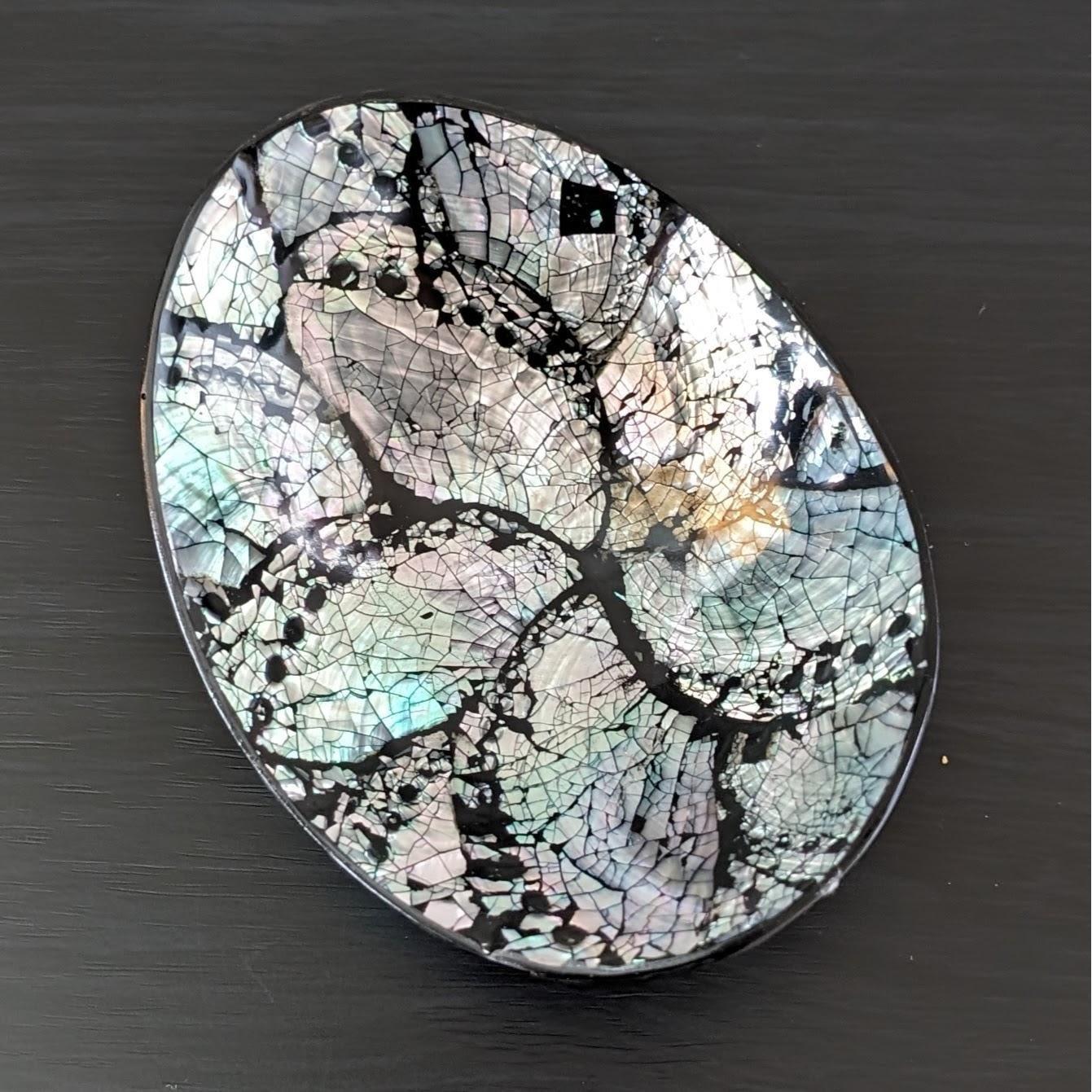 Vintage Abalone Shell Mosaic Inlay Asymmetrical Oval Décor Bowl or ...