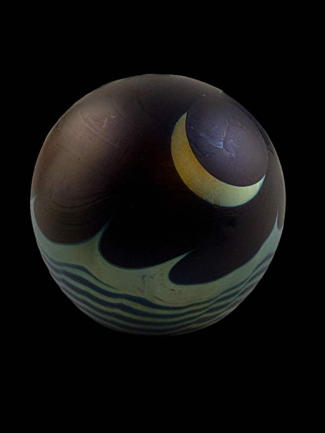 Correia Signed Lunar Eclipse Crescent Moon And Waves Paperweight 2”