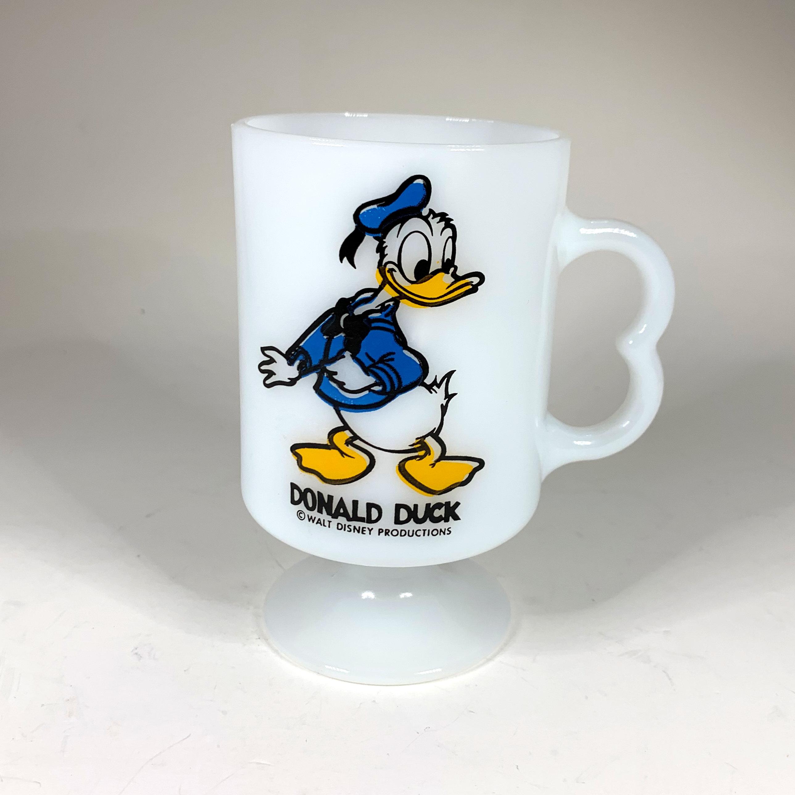 Donald Duck Walt Disney Mug Cup White Milk Glass Footed Pedestal Retro ...