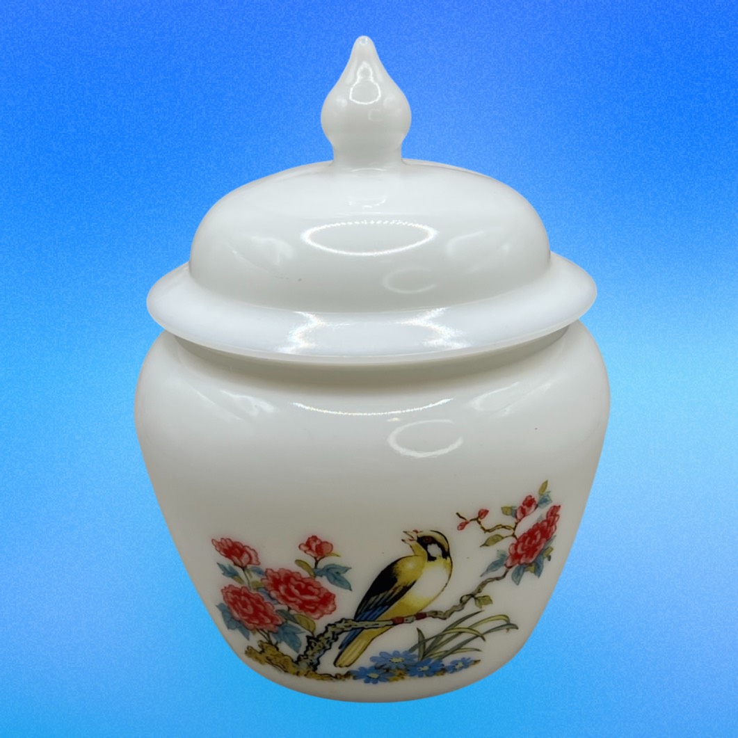 Avon Milk Glass Ginger Jar With Bird And Flowers