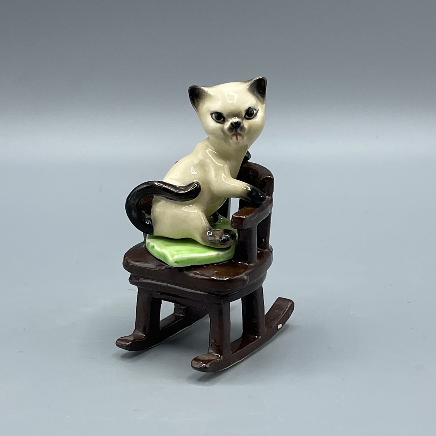 Vintage Ceramic Siamese Cat In Rocking Chair Figurine