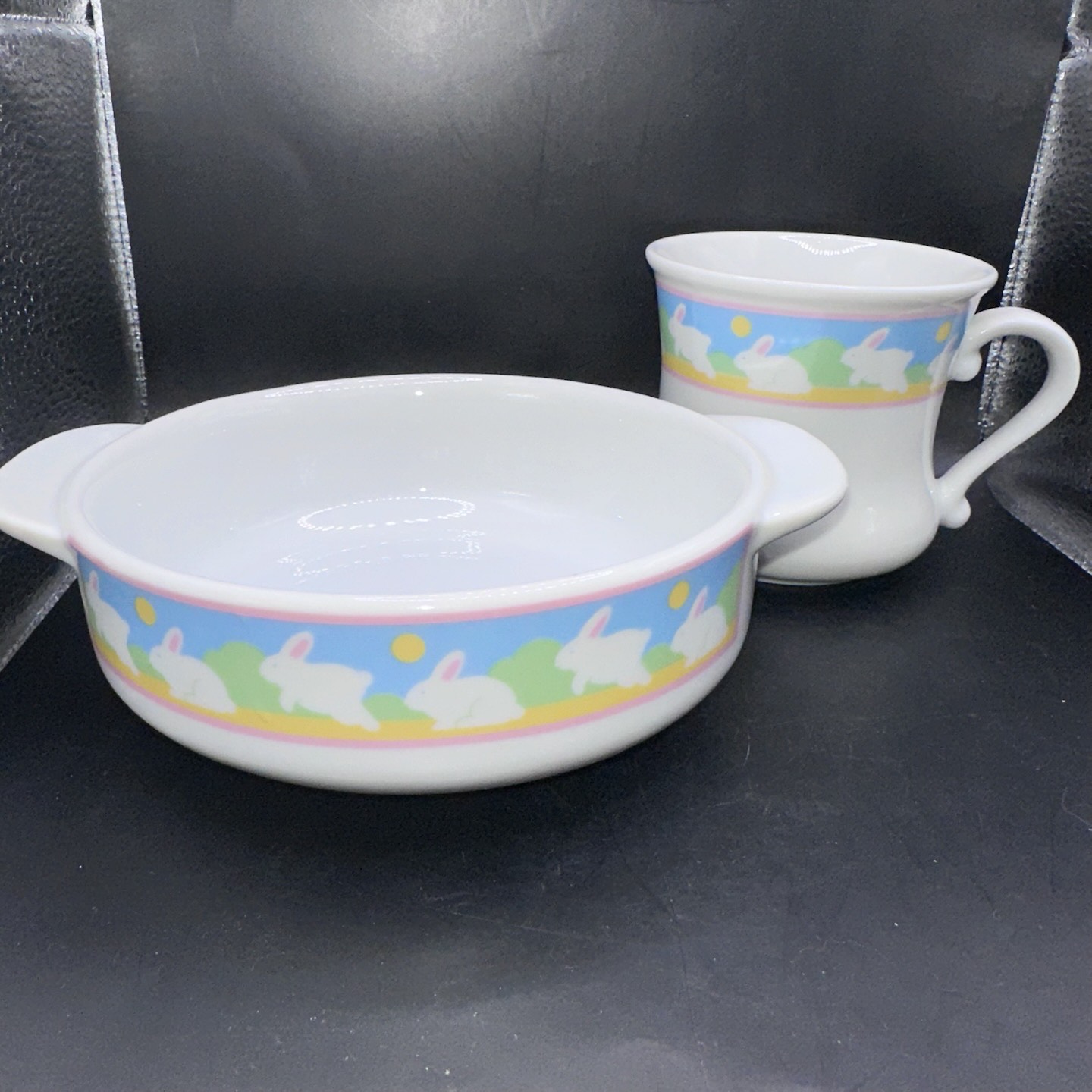 Vintage Rare Teleflora Porcelain Bunny Child’s Porcelain Bowl Cup Set ...