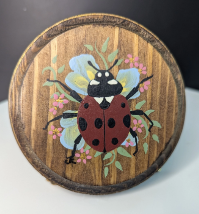 Hand Painted Circle Ladybug Plaque