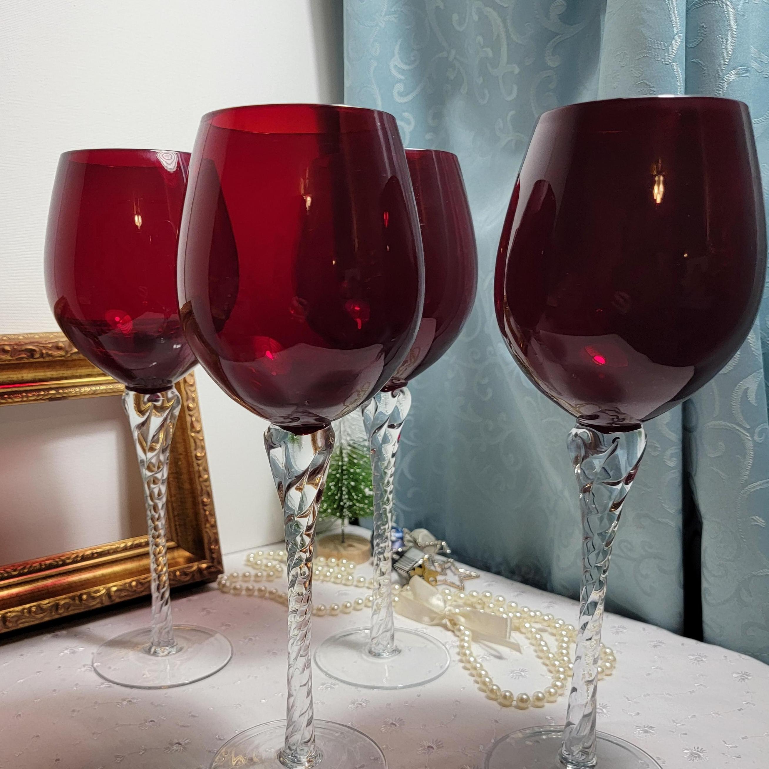 Vintage Ruby Red Wine Glass Set