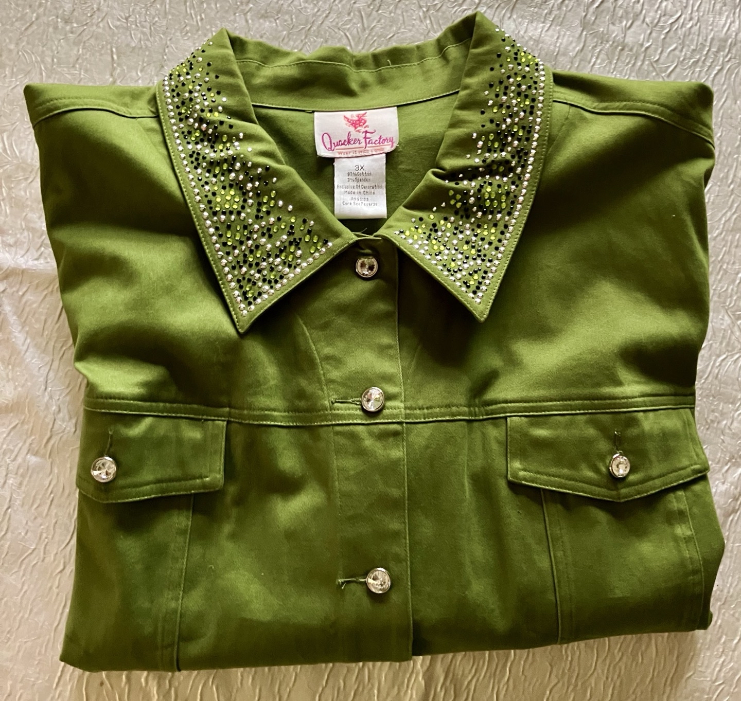 Womens Quacker Factory 3X Apple Green Jacket Sequins Rhinestone Buttons ...