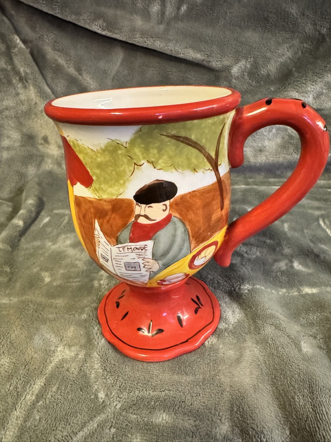 Jennifer Brinley Pedestal Coffee Mug Cafe Man Paris Red Cappuccino Tea ...