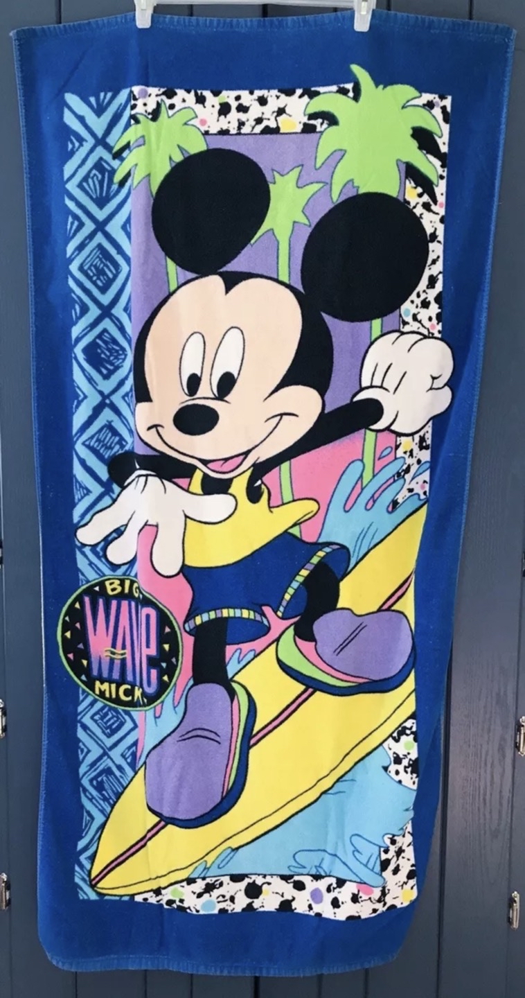 Vintage Surfing Mickey Mouse Beach Towel Big Wave Mick Disneyana