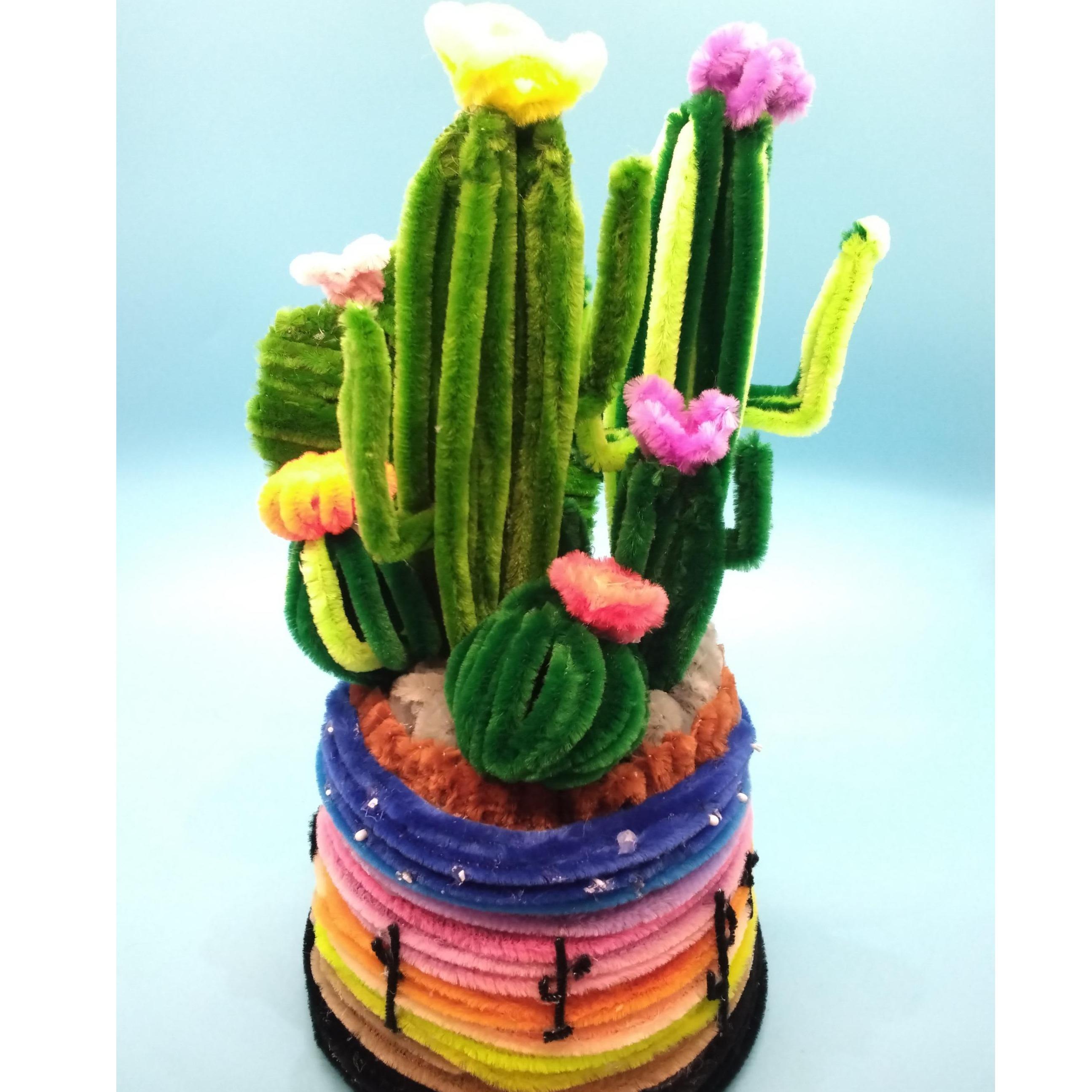 Handmade Pipe Cleaner Cactus Garden And Desert Scene Planter