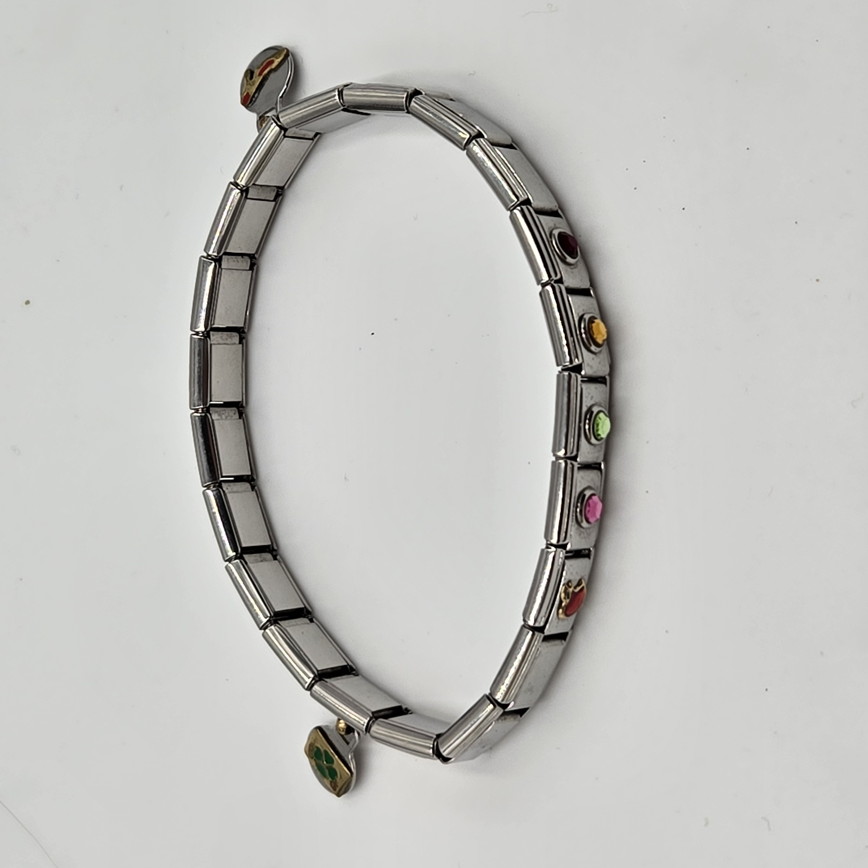 Italy Modular Silver Tone Link Charm Bracelet Rhinestone Lips, 8 Unique ...