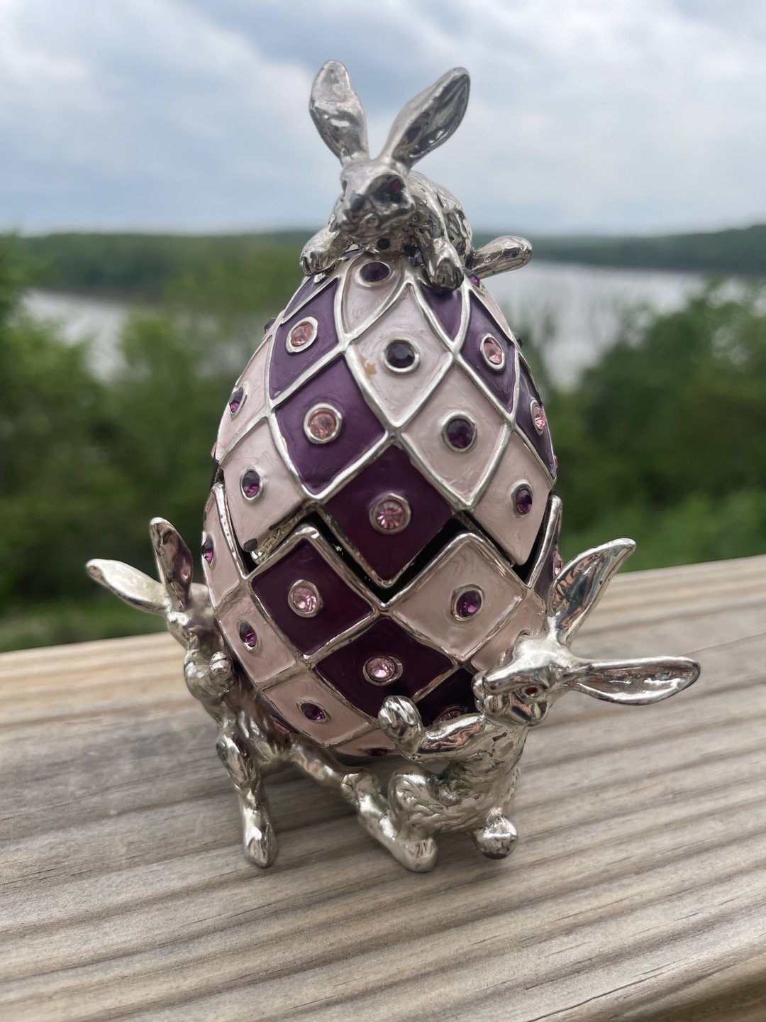 Arthur Court Purple Silver Rabbits with Egg