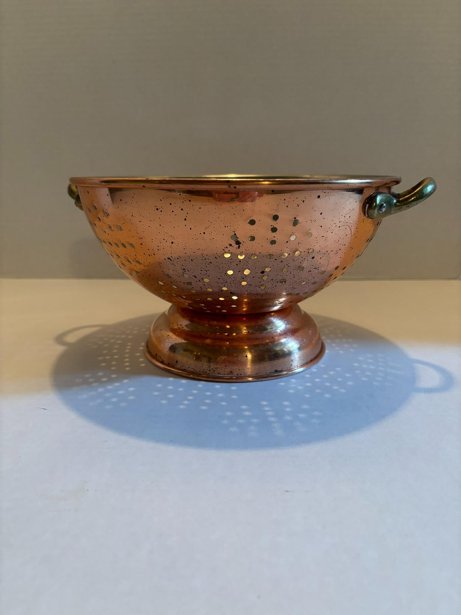Vintage Copper with Brass Handles Colander Made in Korea